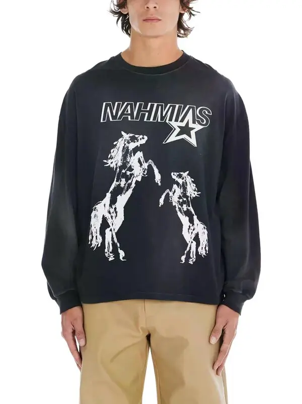 NAHMIAS Horses-print Long-sleeve T-shirt - Black