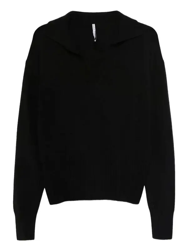 Liviana Conti V-neck Collared Sweater - Black