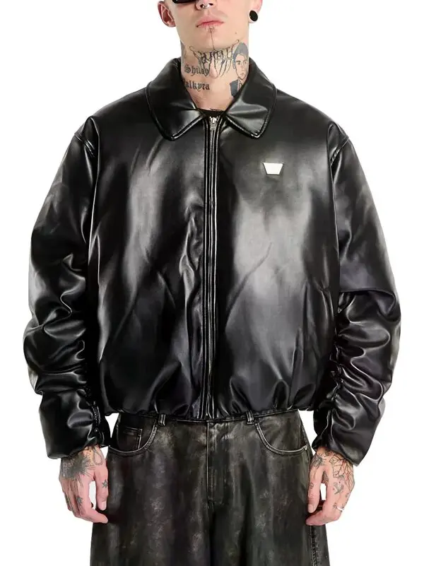 MISBHV Faux-leather Puffer Bomber Jacket - Black