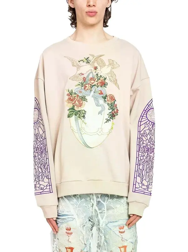 WHO DECIDES WAR BY EV BRAVADO Embroidered Crew-neck Sweatshirt - Pink