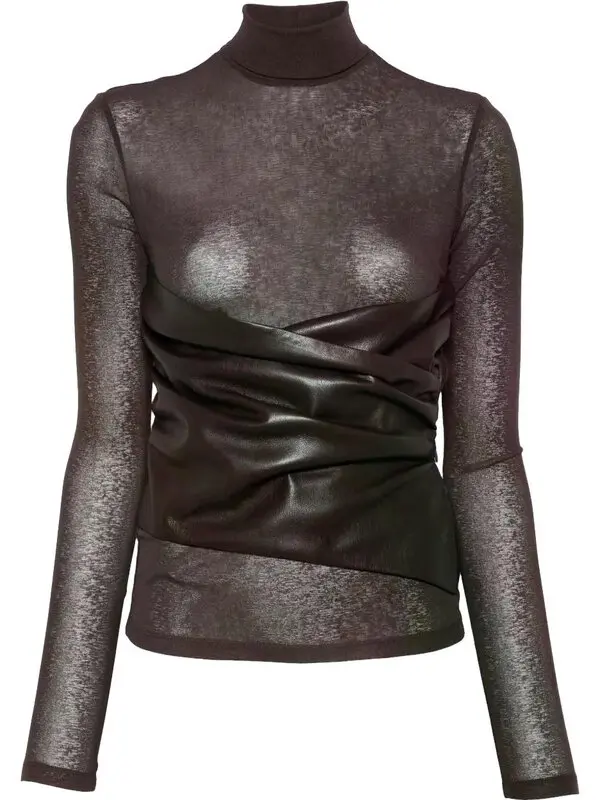 Nanushka Draped Panel Turtleneck Top - Brown