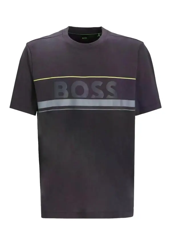 BOSS Logo-stripe Cotton T-shirt - Grey
