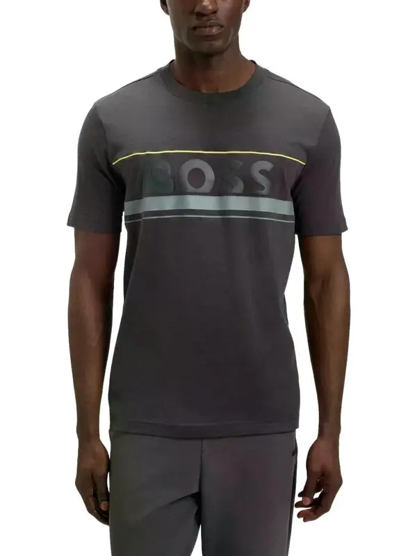 BOSS Cotton-jersey T-shirt With Logo And Stripe - Grey