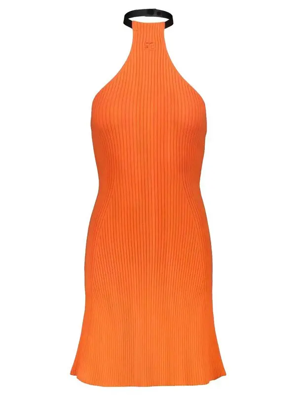 COURREGES Halterneck Rib-knit Dress - Orange