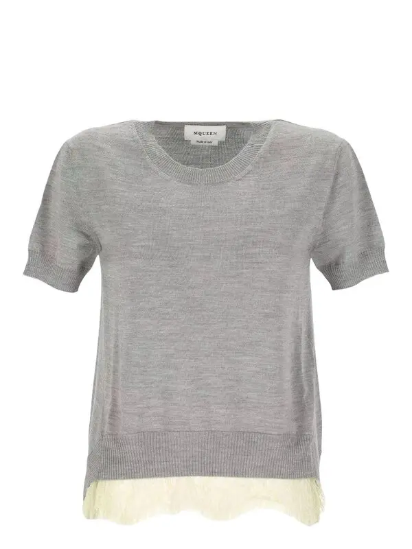 Alexander McQueen Ribbed-trim Top - Grey