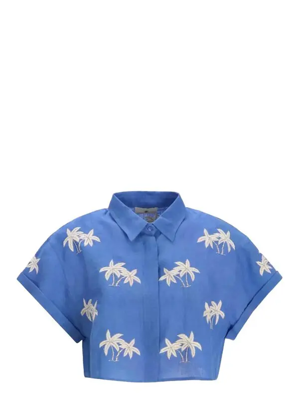 BENARAS BY CITRUS Palm-tree Linen Shirt - Blue
