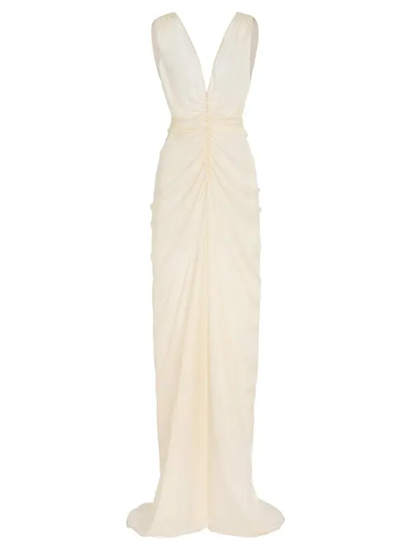 COLLEEN ALLEN Gathered Silk Chiffon Gown - Ivory