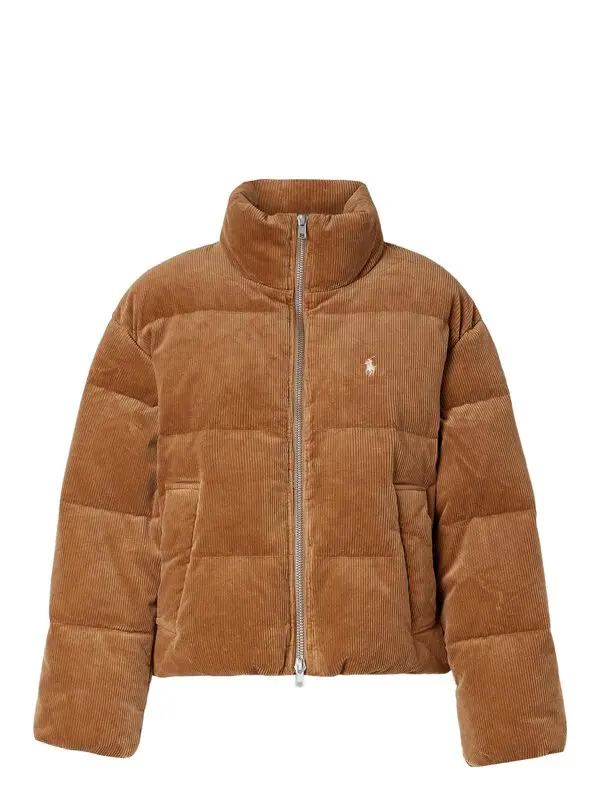 Polo Ralph Lauren Embroidered Quilted Corduroy Down Jacket - Brown