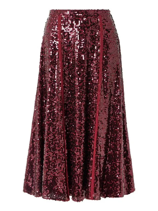 Erdem Frayed Sequined Crepe De Chine Midi Skirt - Red