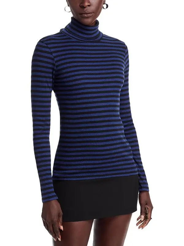 Majestic Filatures Striped Turtleneck Sweater - Bleu Saphir/noir
