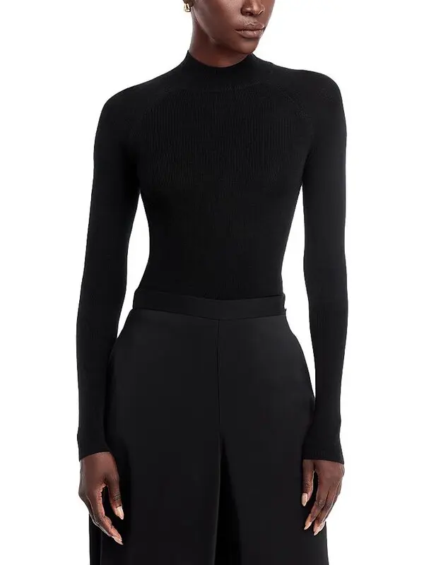 Majestic Filatures Mock Neck Wool & Silk Top - Noir