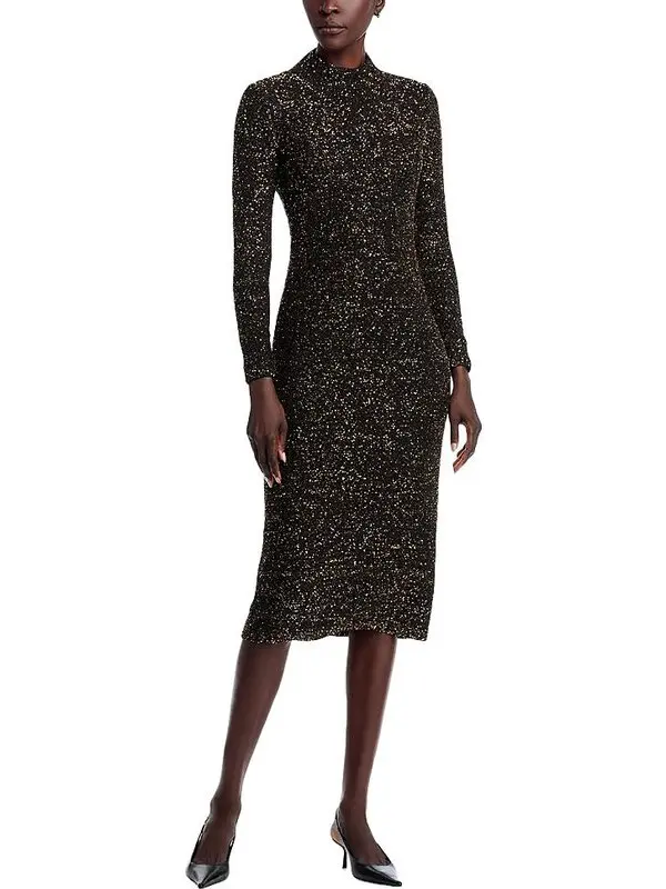 Elie Tahari Angelina Sequined Midi Dress - Noir With Copper Gold