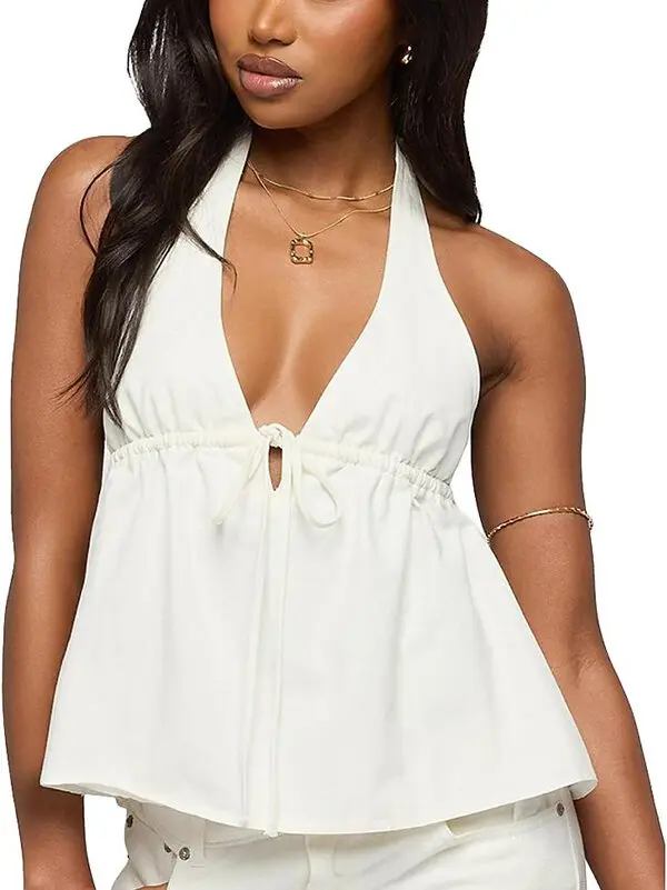EDIKTED Safia Denim Halter Top - White