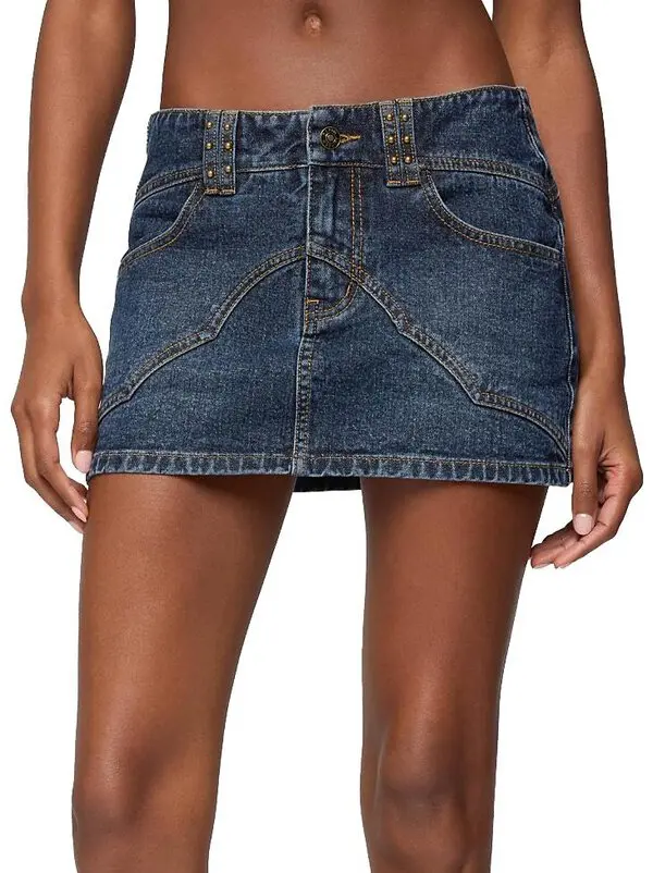 EDIKTED Tory Western Denim Mini Skirt - Dark-blue