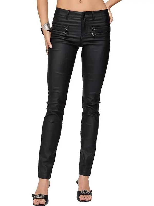 EDIKTED Kaede Faux Leather Skinny Jeans - Black