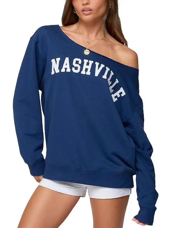 EDIKTED Nashville Oversized Wide Neck Sweatshirt - Navy