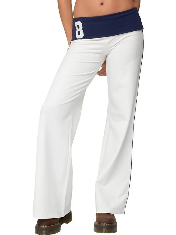 EDIKTED Contrast Fold Over Wide Leg Pants - White-and-navy