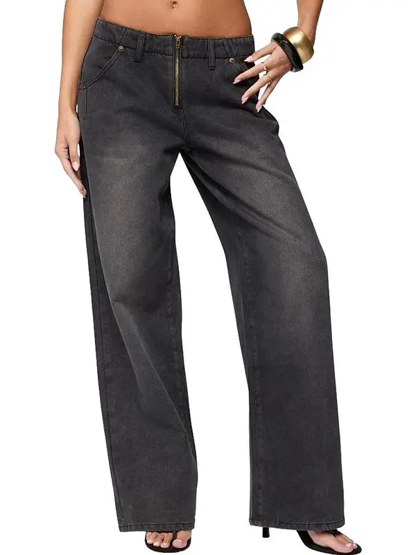 EDIKTED Aliyah Zip Low Rise Jeans - Black Washed