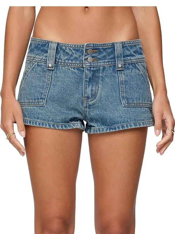 EDIKTED Keinan Low Rise Denim Shorts - Blue-washed