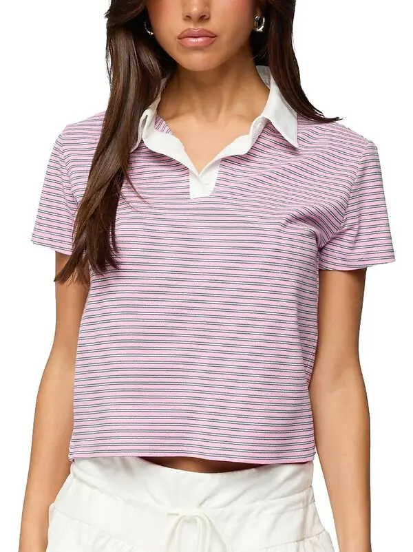 EDIKTED Lennie Striped Polo Top - Pink