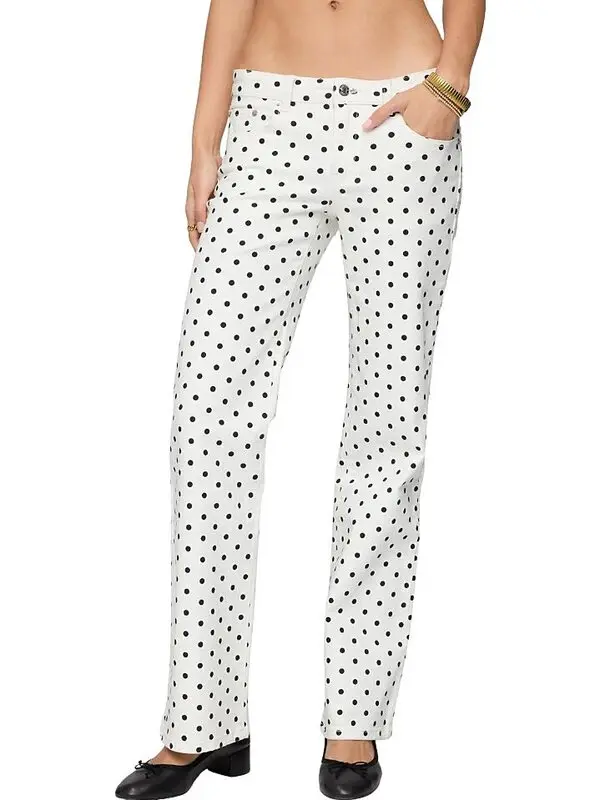 EDIKTED Romily Polka Dot Low Rise Jeans - White