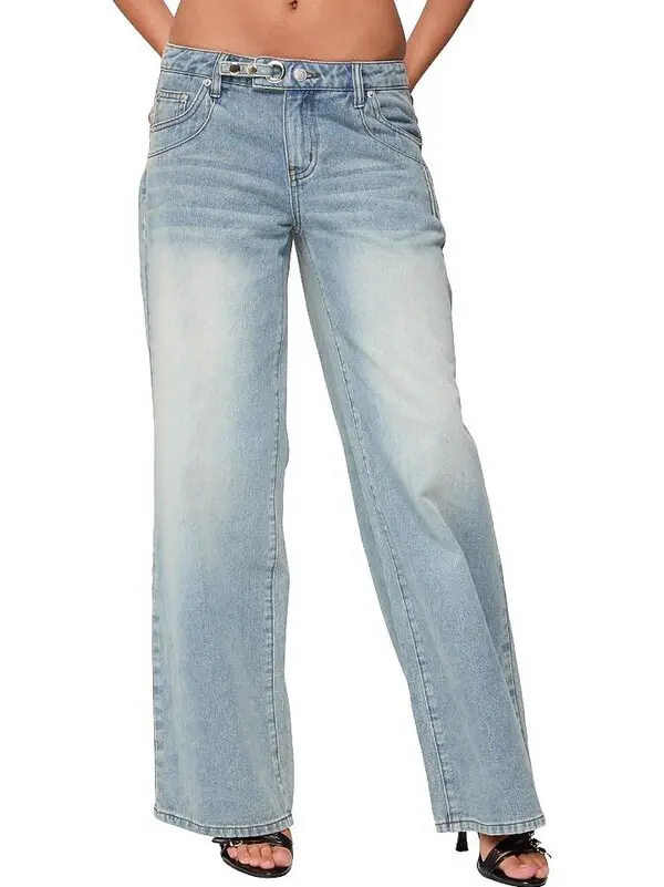 EDIKTED Celia Grommet Low-rise Jeans - Light-blue