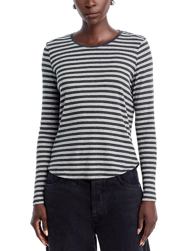 Majestic Filatures Striped Crewneck Tee - Anthra Chine/gris Chine