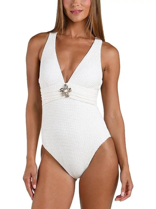 SUNSHINE 79 Flora Flair V-plunge Crossback One-piece Swimsuit - Ivory