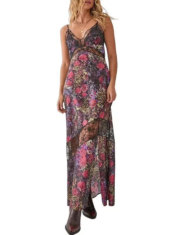 Nasty Gal Satin Lace Maxi Slip Dress - Animal