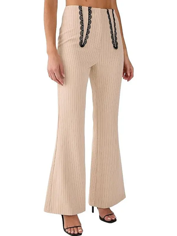 Nasty Gal Lace Trim Flared Trousers - Ecru