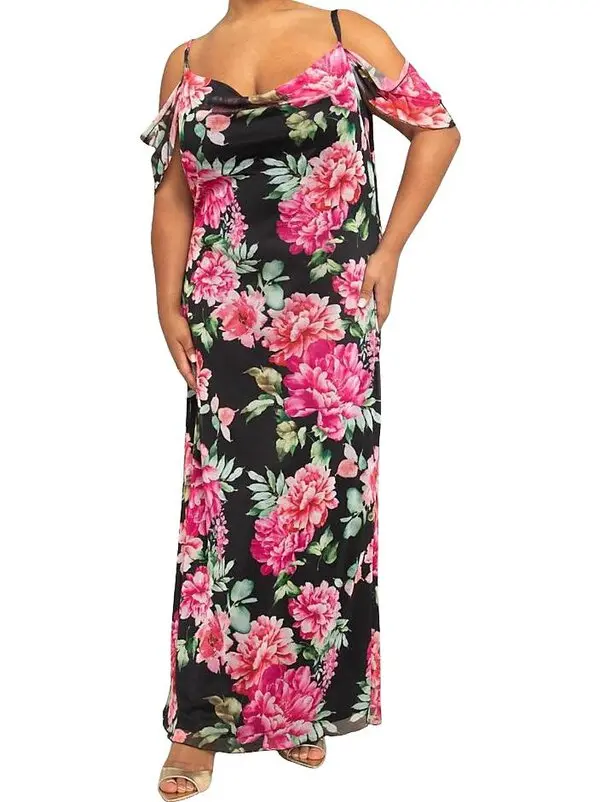 FASHION-SZN CURVE Floral Maxi Dress - Black