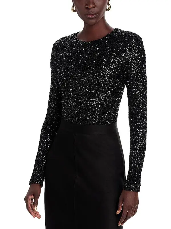 Rue Sophie Sequin Long Sleeve Top - Black