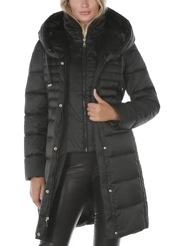 Tahari Casey Hooded Puffer Coat - Noir
