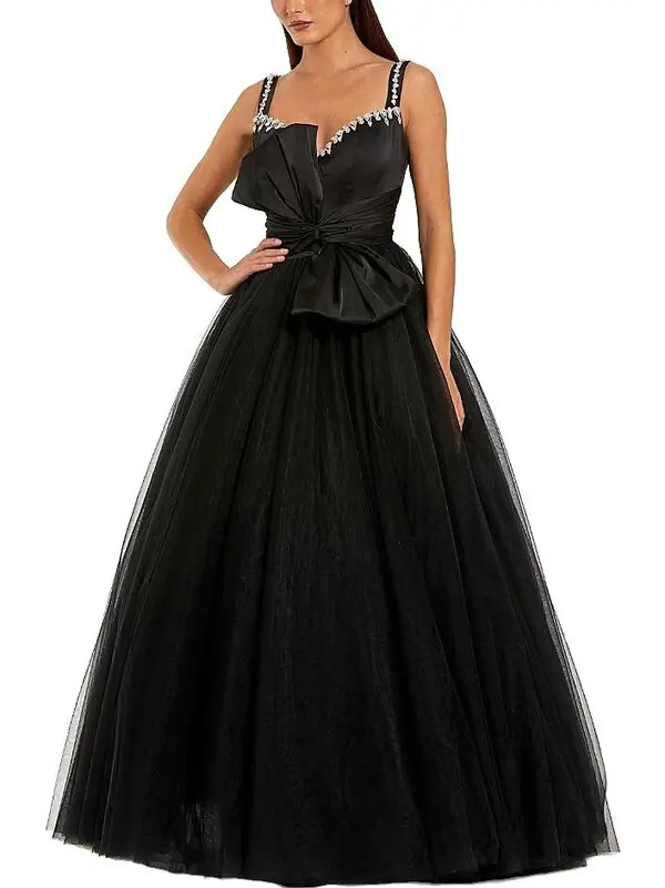Mac Duggal Sleeveless Sweetheart Neck Tulle Ballgown With Bow - Black