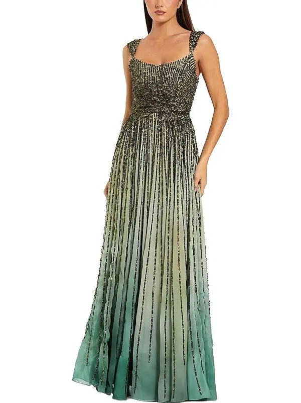 Mac Duggal Ombre Mesh A-line Gown - Patina Green