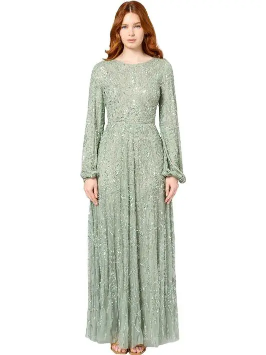 MARYISA Embellished A-line Maxi Dress - Sage Green