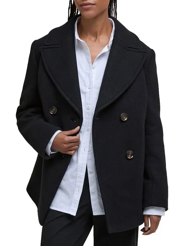 Barbour Indie Wool-blend Pea Coat - Black/onyx Tartan