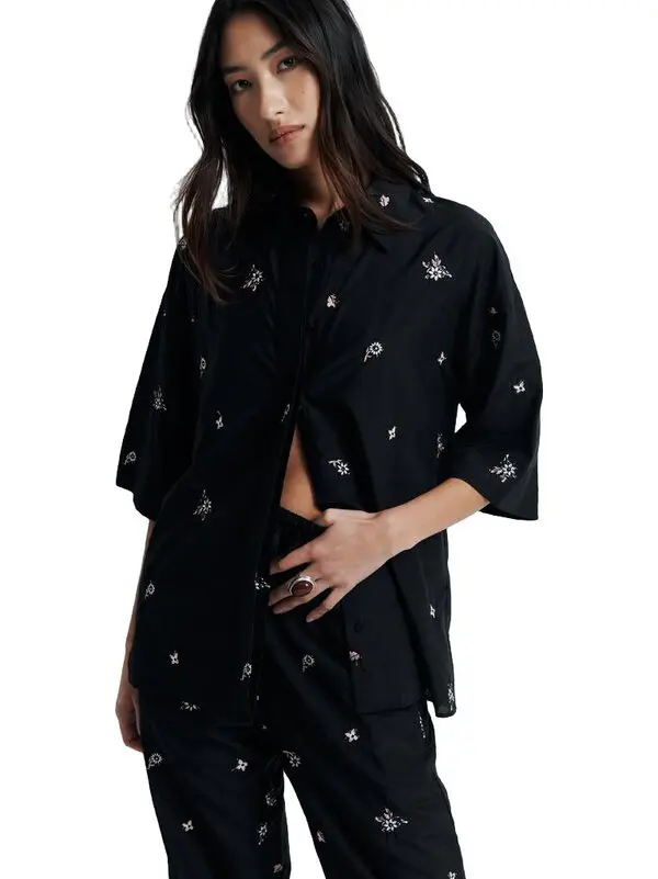 ROMY Nightshade Embroidered Oversized Shirt - Black