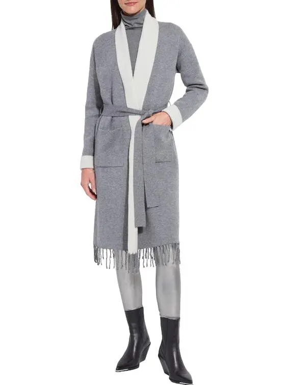 Lyssé Juliette Fringed Sweater Coat - Grey Melange/light Pewter