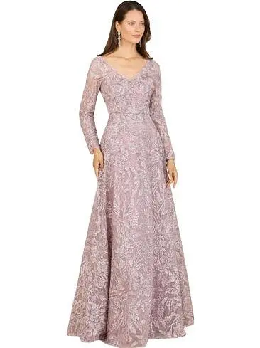 LARA NEW YORK A-line Gown With Long Sleeves - Mauve