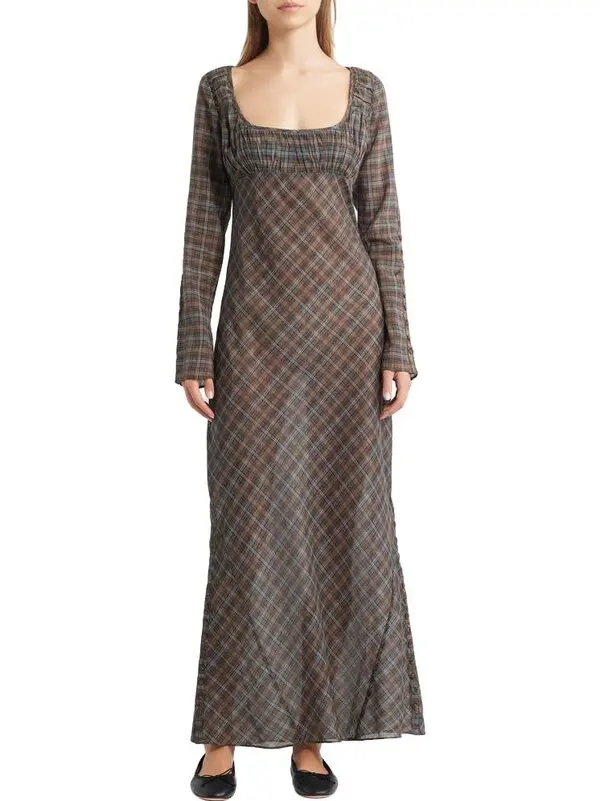 DAMSON MADDER Marissa Sheer Plaid Maxi Dress - Plaid Multi