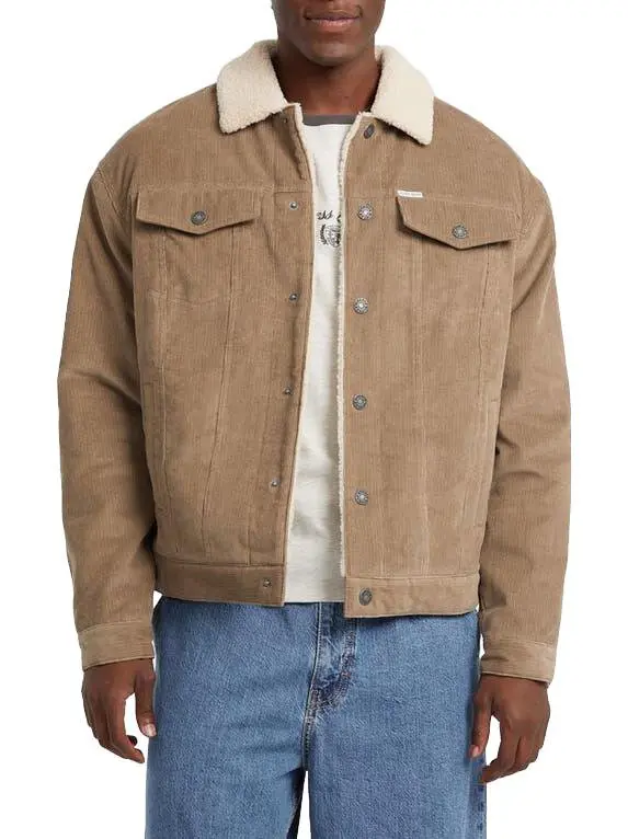 GUESS JEANS Fleece Lined Corduroy Trucker Jacket - Beige