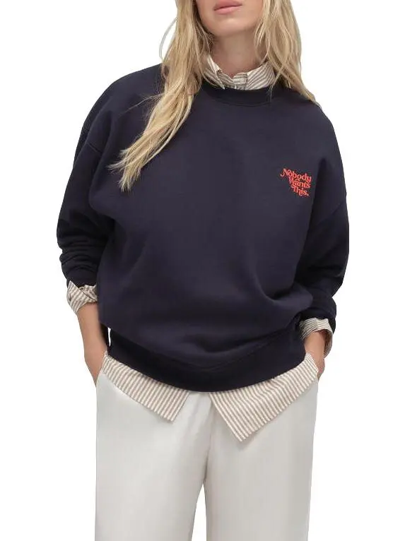 FAVORITE DAUGHTER X 'nobody Wants This' Crewneck Sweatshirt - Navy