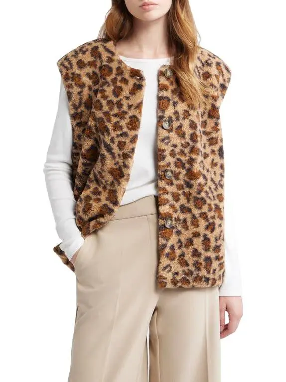 Dra Sandy Leopard Faux Shearling Vest - Cocoa Leopard