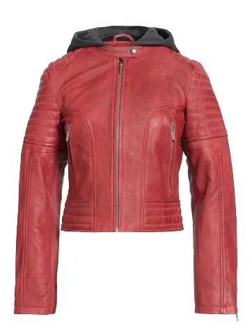 Bolongaro Trevor Leather Biker Jacket With Detachable Hood - Red