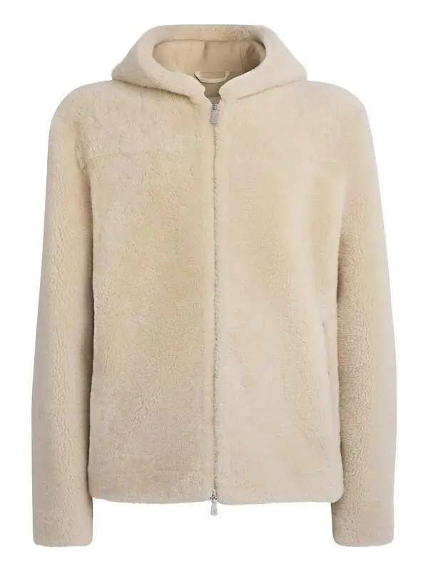 Eleventy Shearling Hooded Jacket - Ivory