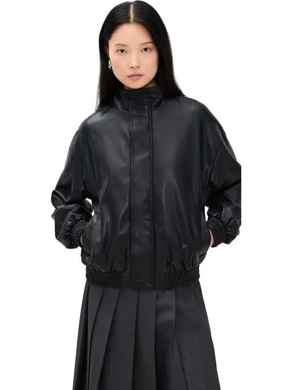 Pixie Market Faux Leather Bomber Jacket With Scarf - Black