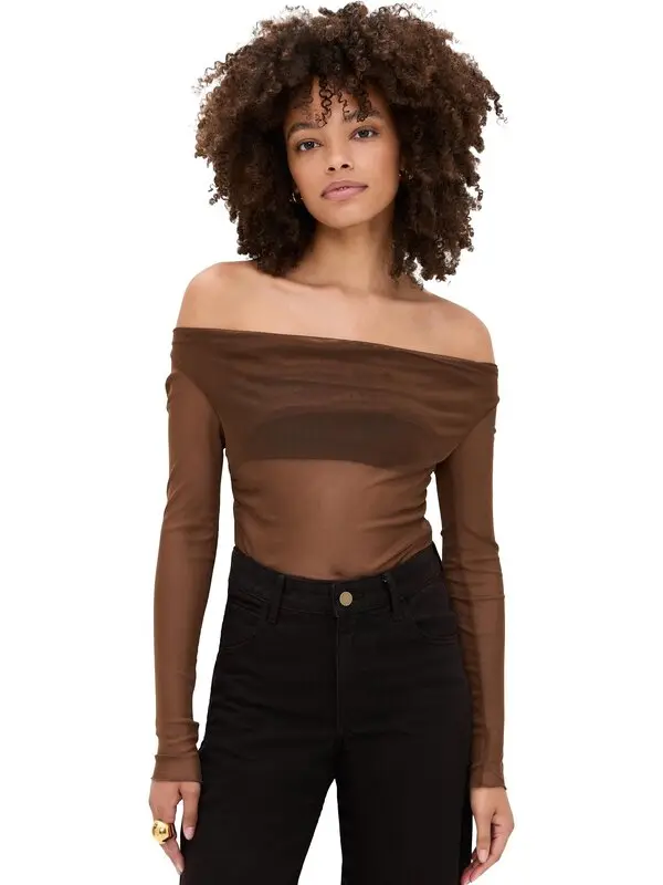 LE BOP Off-shoulder Top - Brown