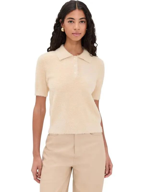 LE BOP Fuzzy Knit Polo - Oyster Beige