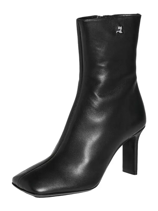 COURREGES Square Toe Nappa Ankle Boots 80mm - Black